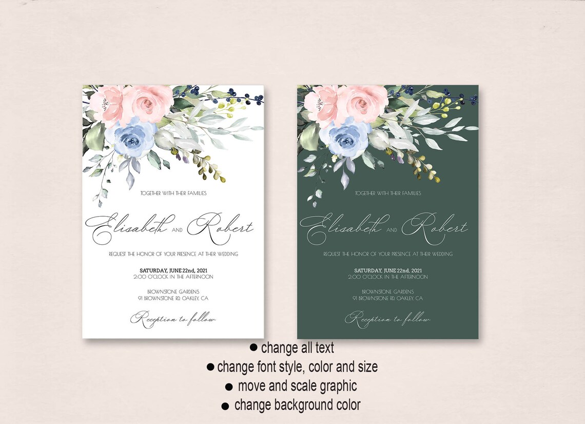 Editable Wedding Invitation Template INSTANT DOWNLOAD Blush - Etsy