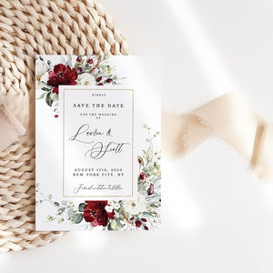 Editable Save the Date Template, Red and White Floral Save the Date ...