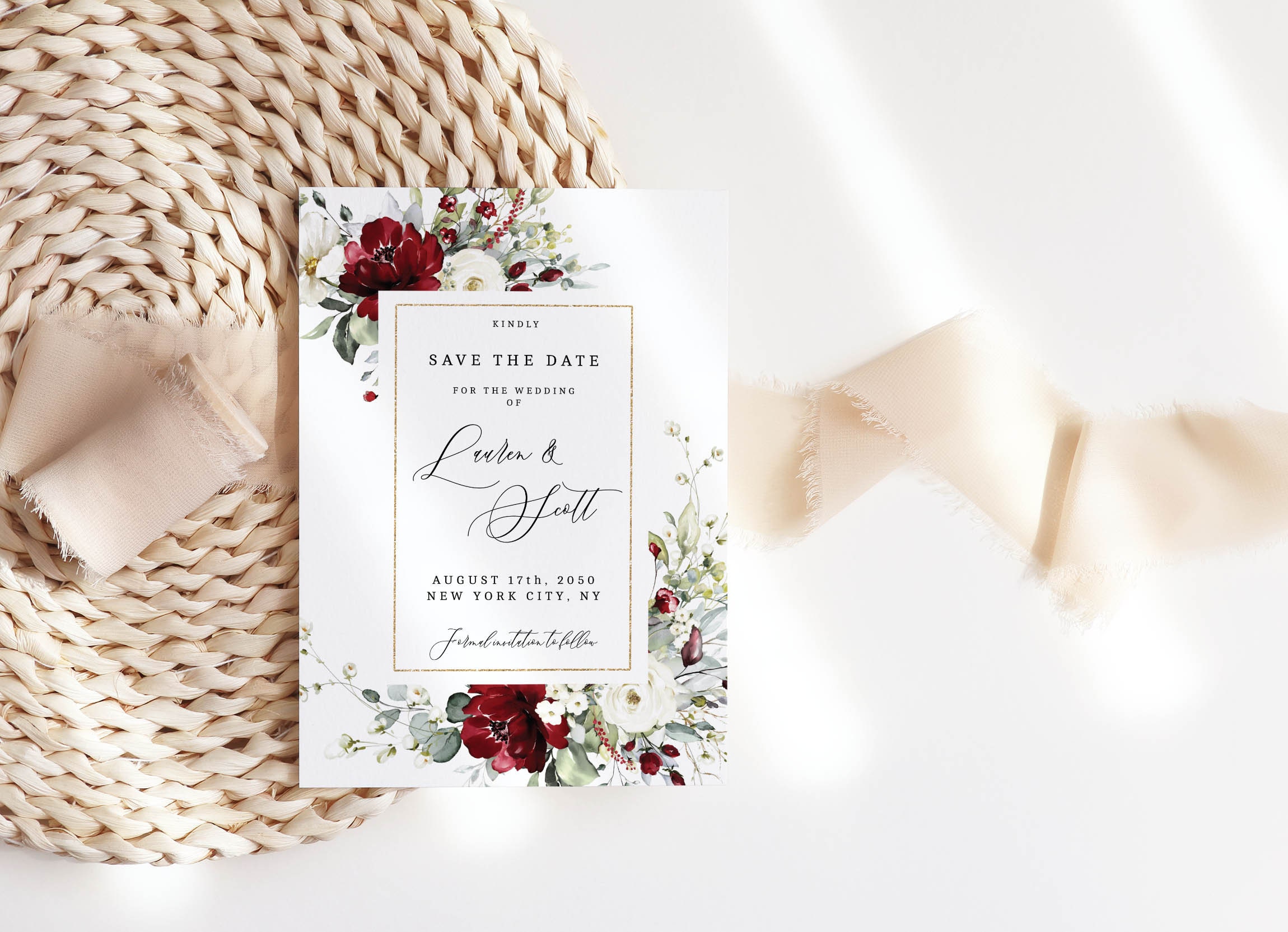 Editable Save the Date Template, Red and White Floral Save the Date ...