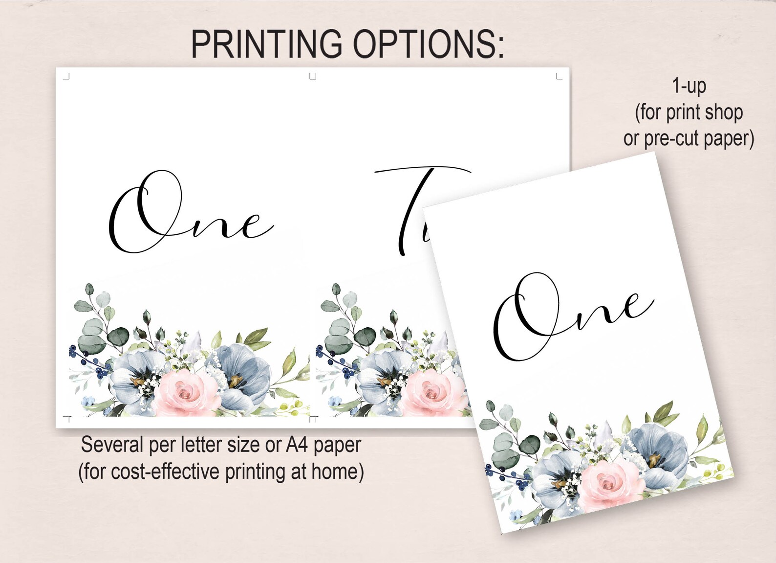 SERENE - Editable Floral Wedding Table Number Template, Blush Pink and ...