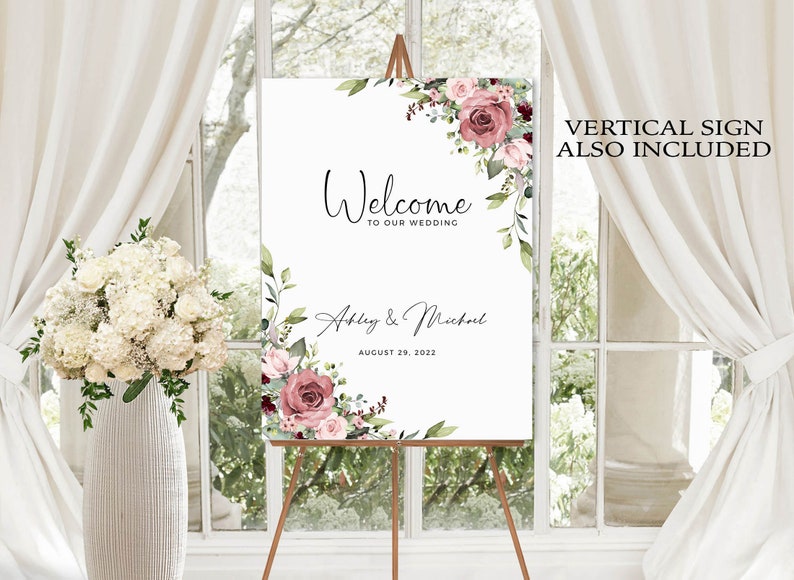THEA - Editable Floral Wedding Welcome Sign Template, Blush Pink and ...