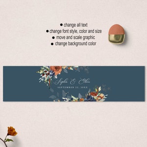 SIA Blue and Orange Floral Water Bottle Label Template, INSTANT ...