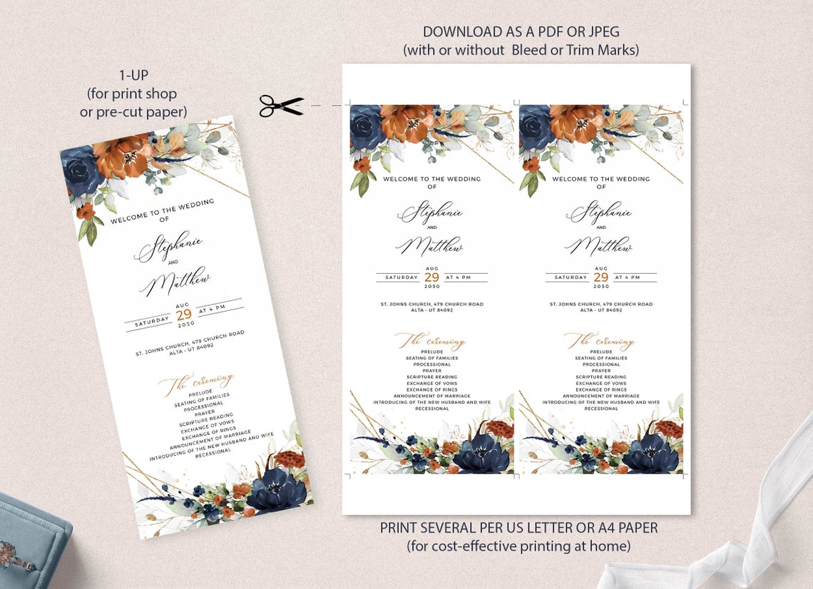 SIA Editable Floral Wedding Program Template INSTANT - Etsy
