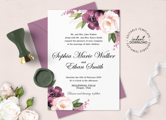 Editable Invitation Template INSTANT DOWNLOAD Blush and | Etsy