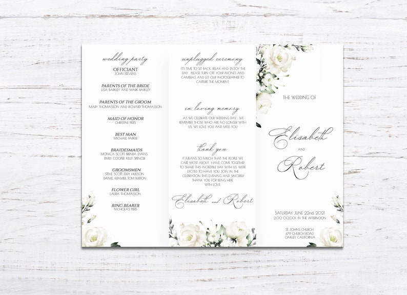 Trifold Wedding Program 100% Editable Template INSTANT - Etsy