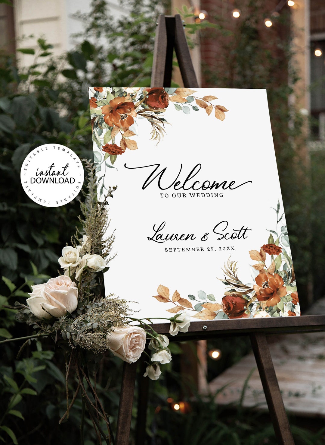 ELINA - Editable Burnt Orange Wedding Welcome Sign, INSTANT DOWNLOAD ...