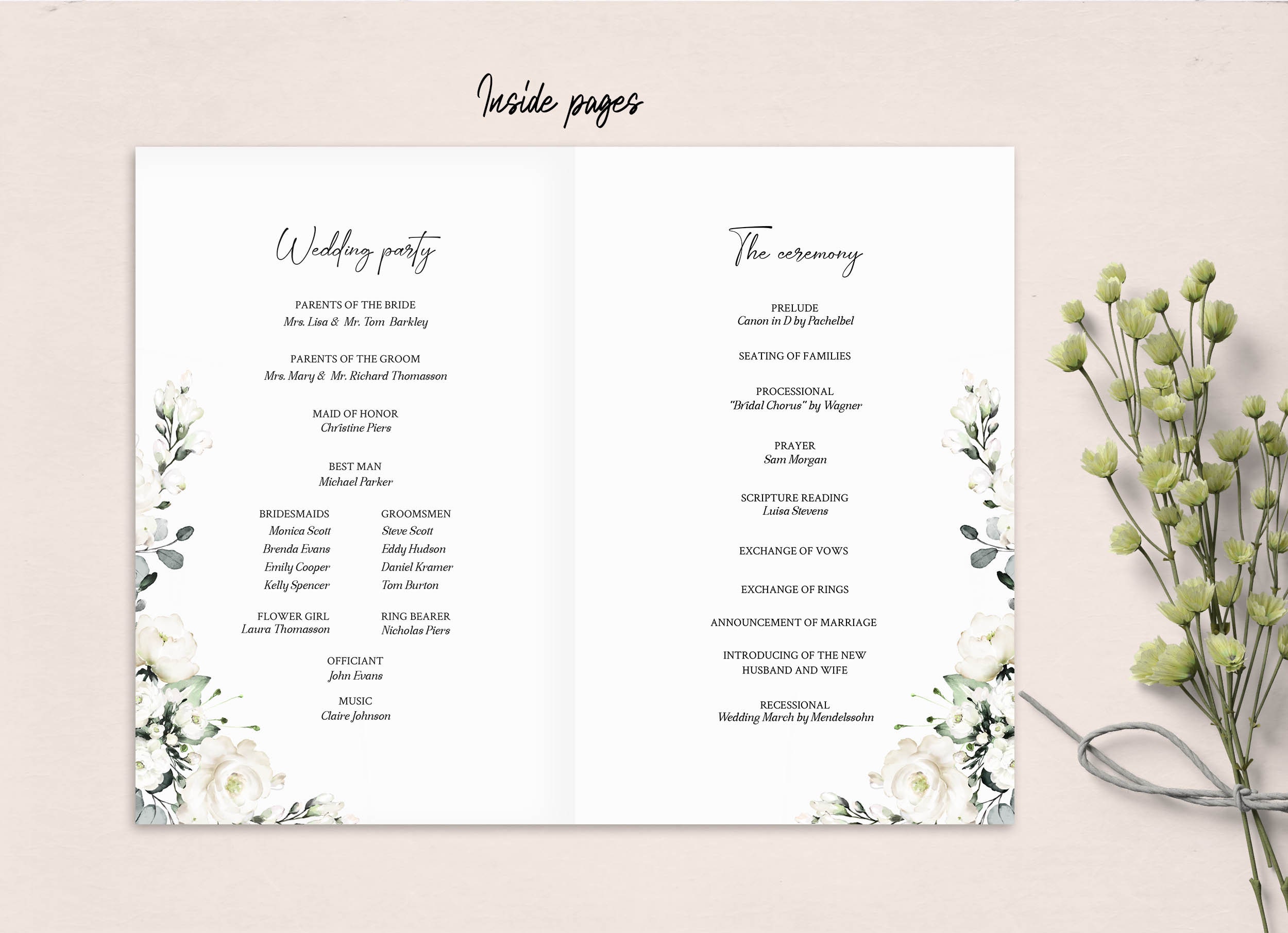 Booklet Wedding Program Template White Floral Editable - Etsy
