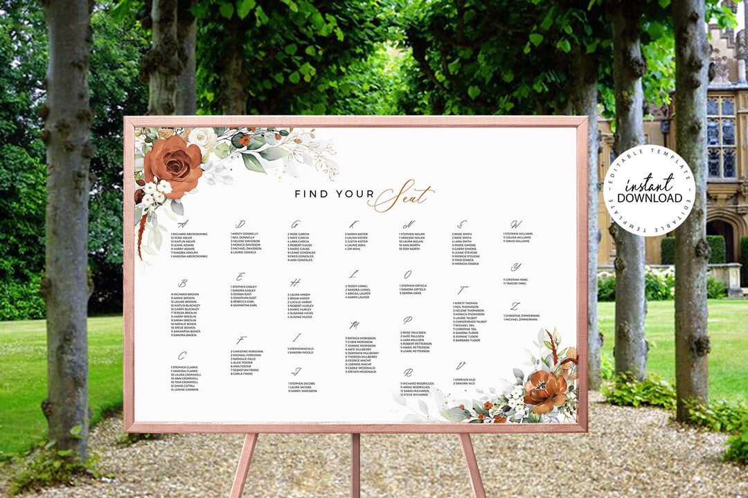 LYRA - Editable Alphabetical Seating Chart Template, INSTANT DOWNLOAD ...