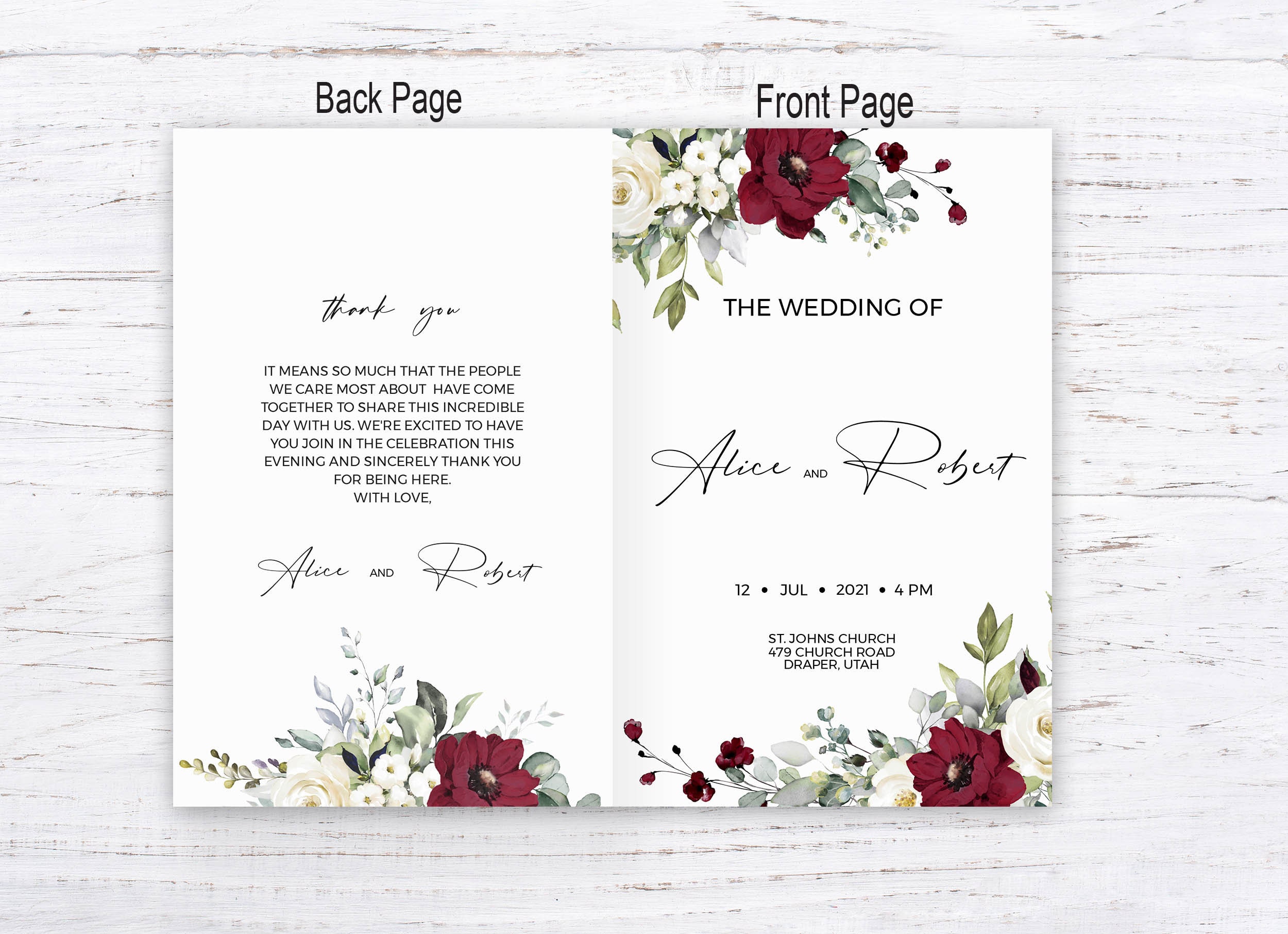 Folded Wedding Program Template Editable INSTANT DOWNLOAD - Etsy