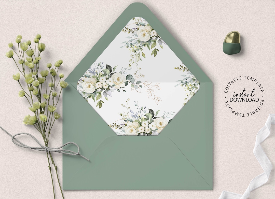 ARYA- Cream White Floral A7 Wedding Envelope Liner Template, A7 Euro ...