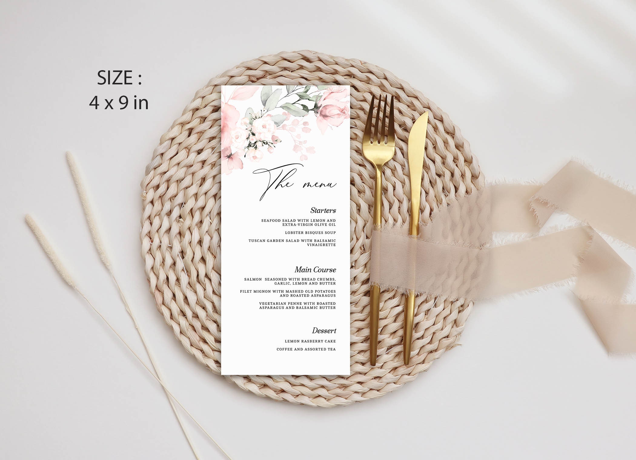 Editable Wedding Menu Pale Rose Printable Menu for Bridal - Etsy