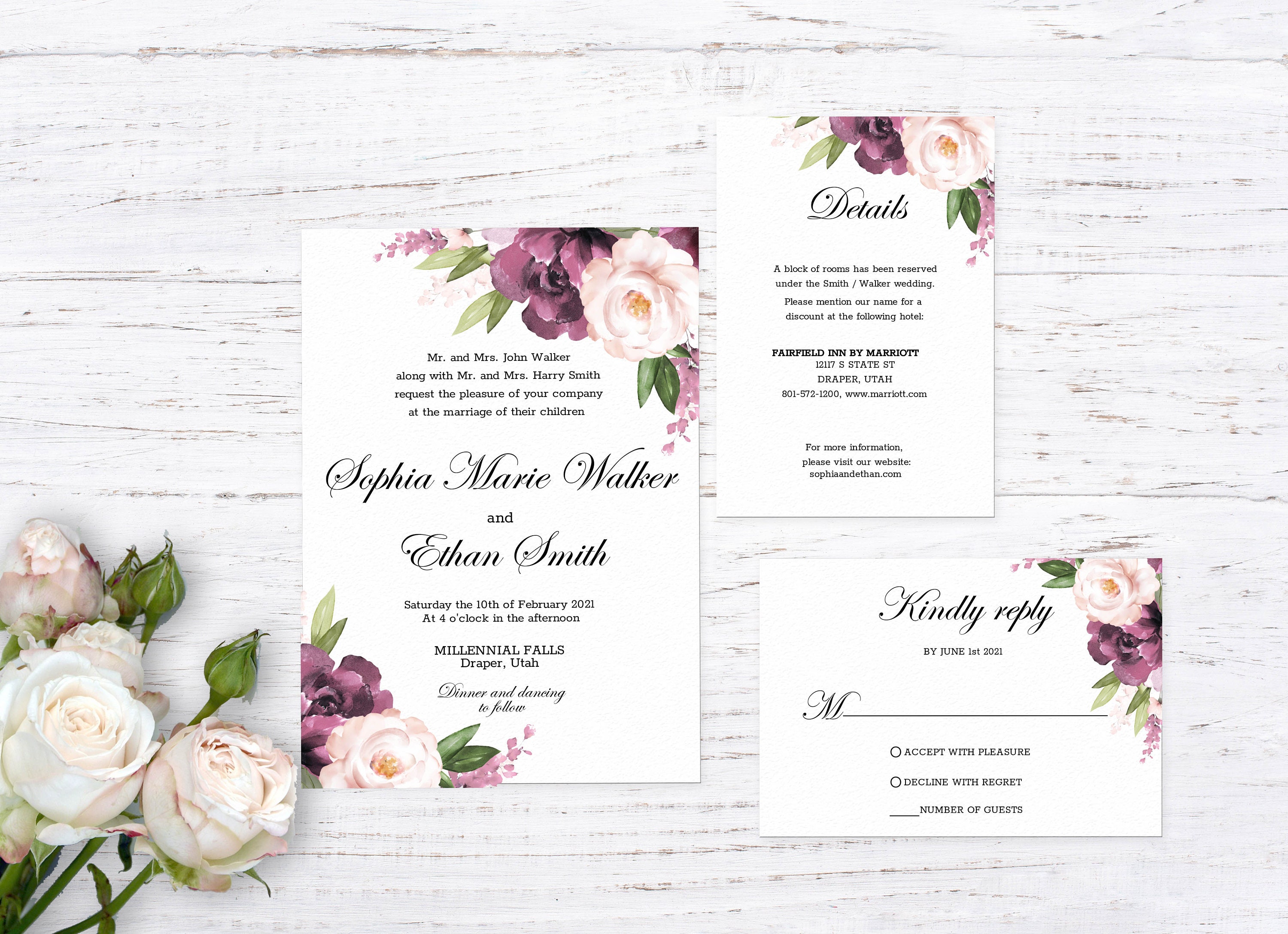 Floral editable wedding invitation template RSVP and Details | Etsy