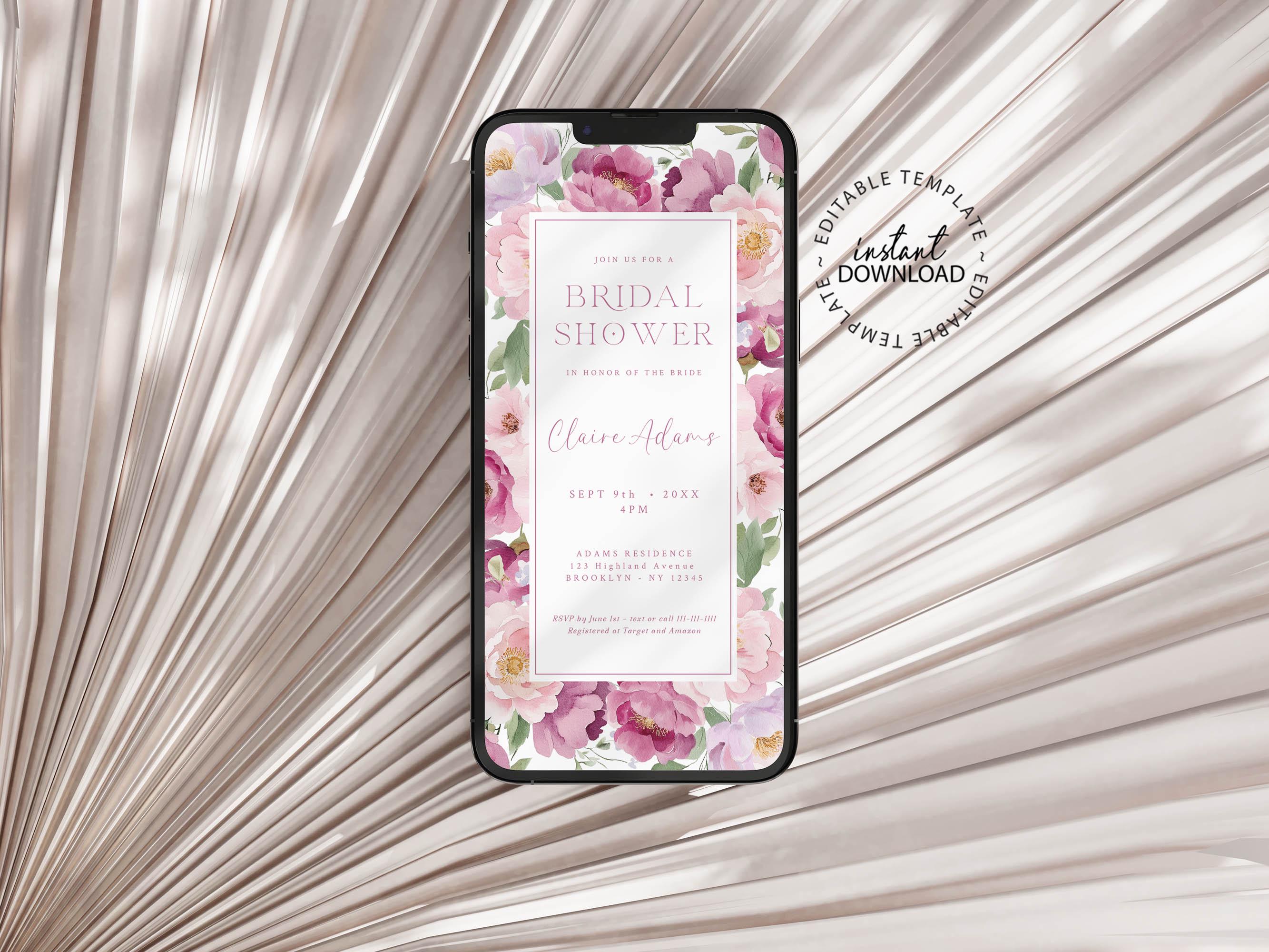 Editable Pink Floral Bridal Shower Invitation, Digital Bridal Shower ...
