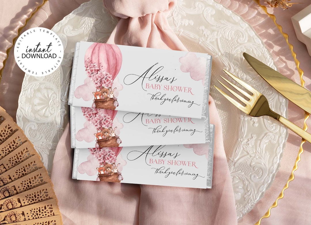 Chocolate Bar Label Template for Girl Baby Shower, Editable Choco ...