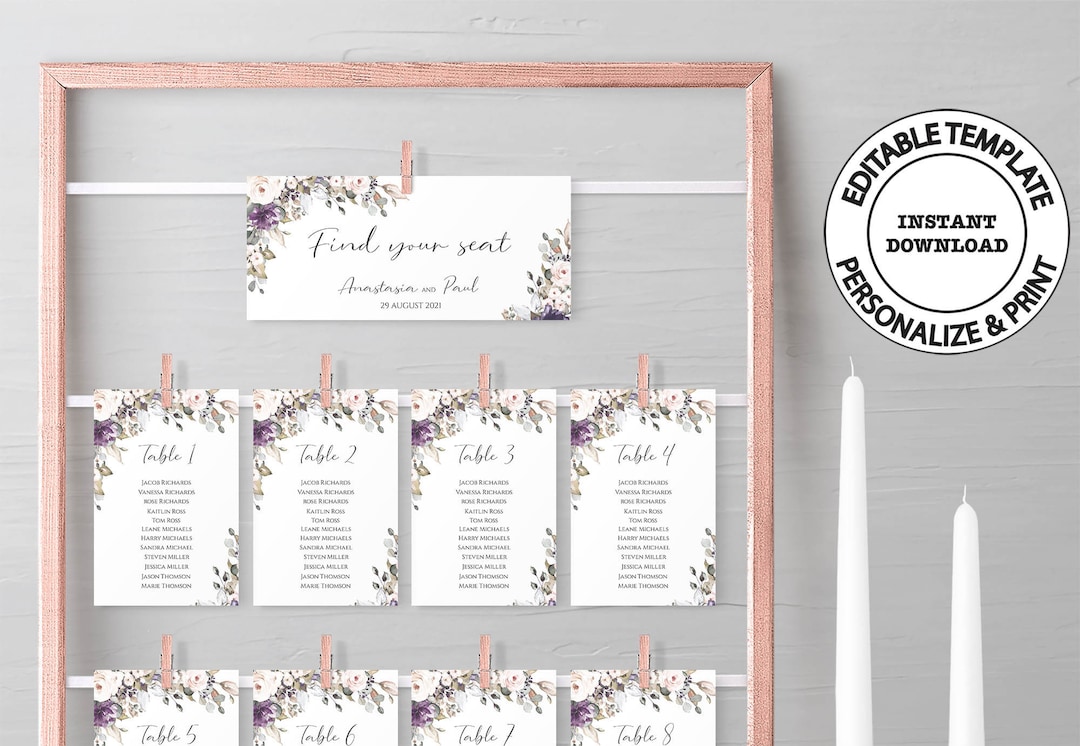 Editable Seating Chart Cards Template, INSTANT DOWNLOAD, Table Seating ...
