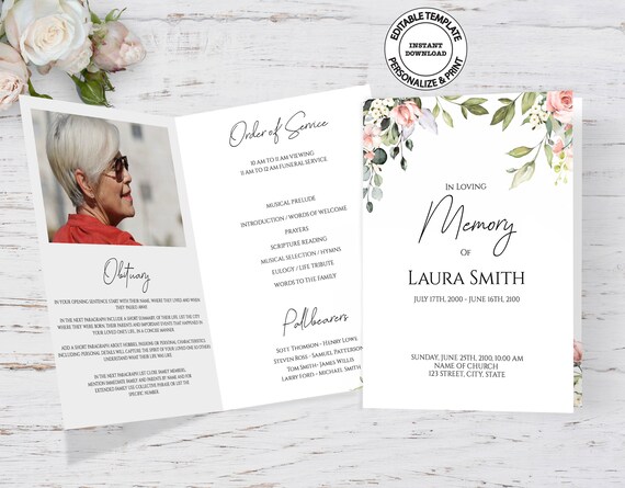Printable funeral program template INSTANT DOWNLOAD Editable | Etsy