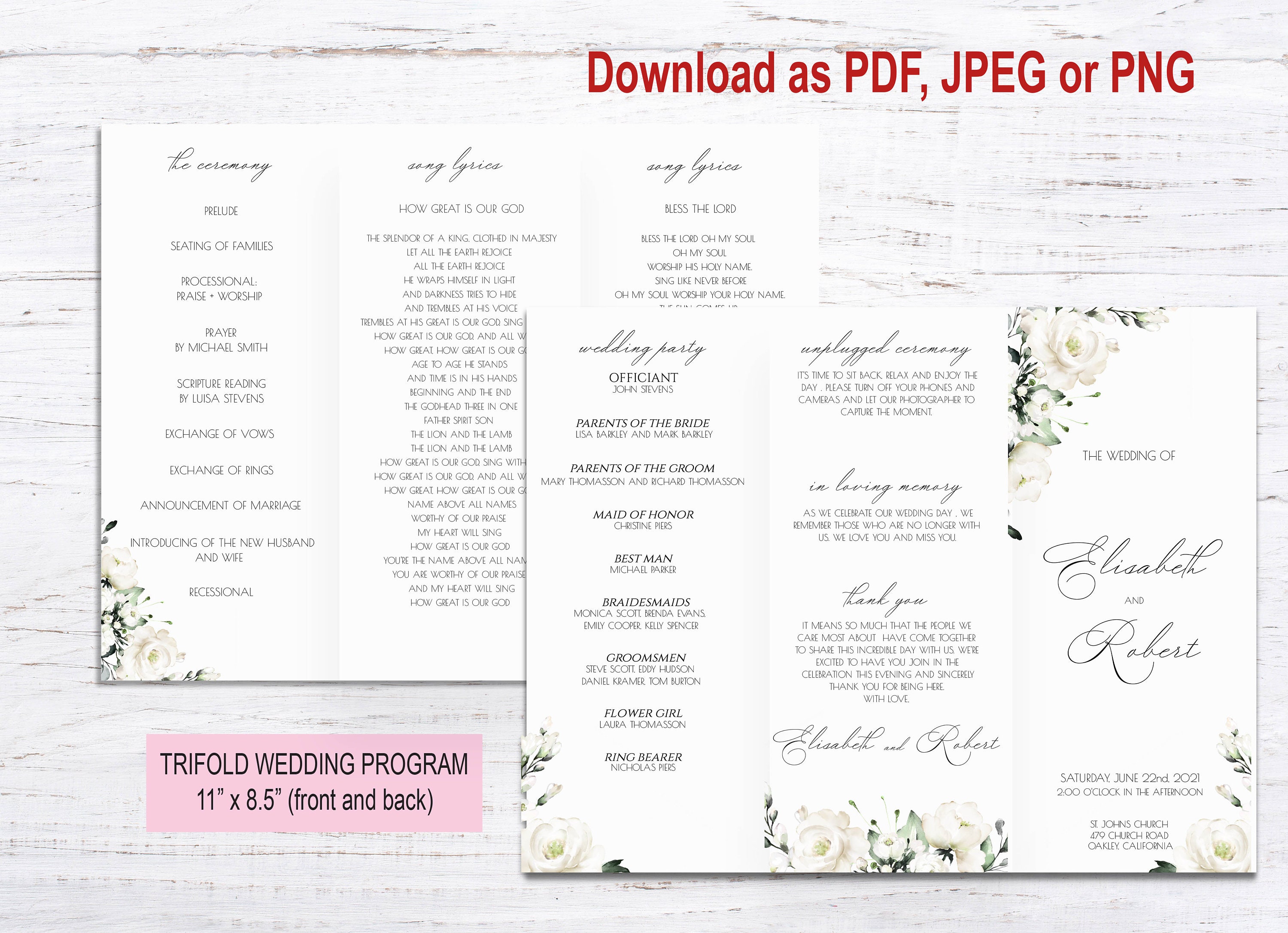 Trifold Wedding Program 100% Editable Template INSTANT | Etsy
