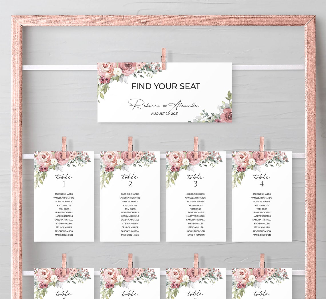 Editable Seating Chart Template, INSTANT DOWNLOAD, 4x6 and 5x7 Seating ...