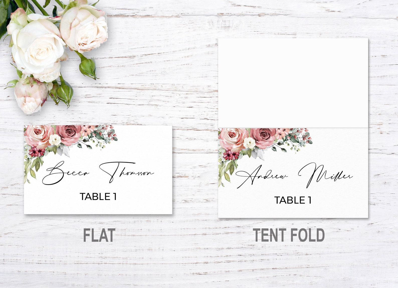 Editable Place Cards Template, INSTANT DOWNLOAD, Flat or Fold, Blush ...