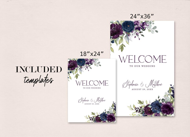 Editable Wedding Welcome Sign, INSTANT DOWNLOAD, Plum Purple and Blue ...