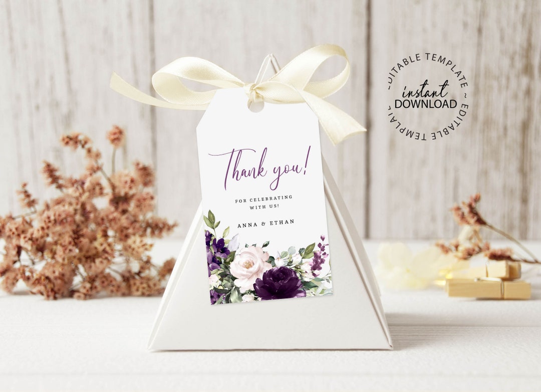 ELLIE - Editable Wedding Favor Tags Template, INSTANT DOWNLOAD, Purple ...