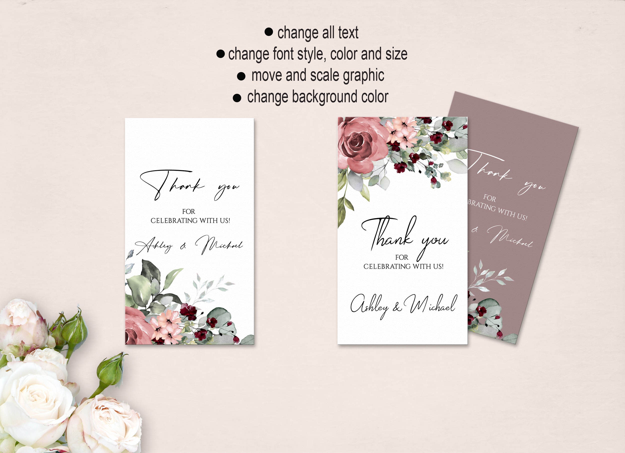 THEA Editable Thank You Tag Template Printable Blush Floral | Etsy