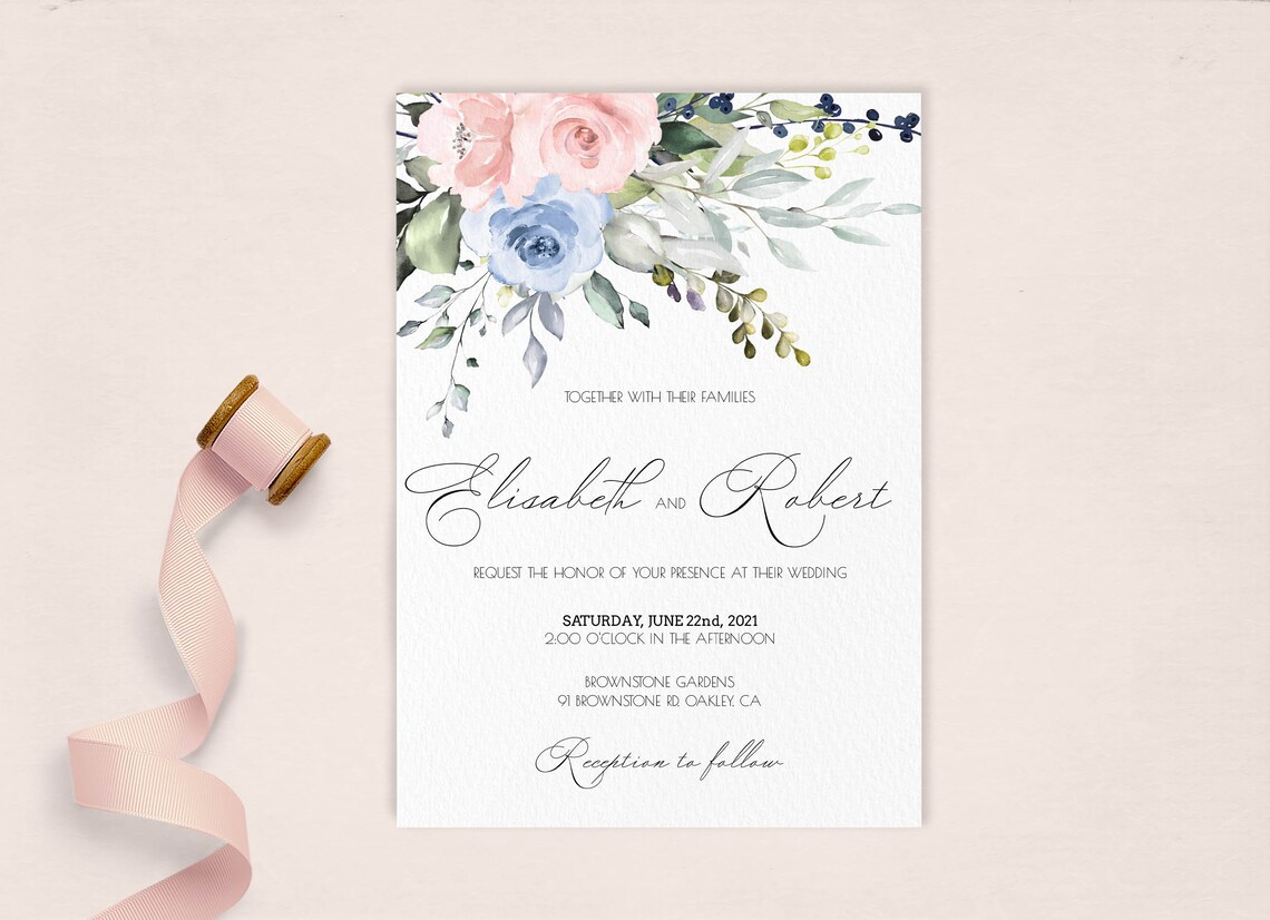 Editable Wedding Invitation Template INSTANT DOWNLOAD Blush - Etsy