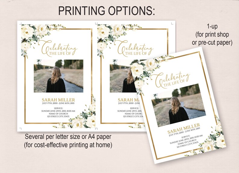 Editable Funeral Card Template INSTANT DOWNLOAD White Roses - Etsy