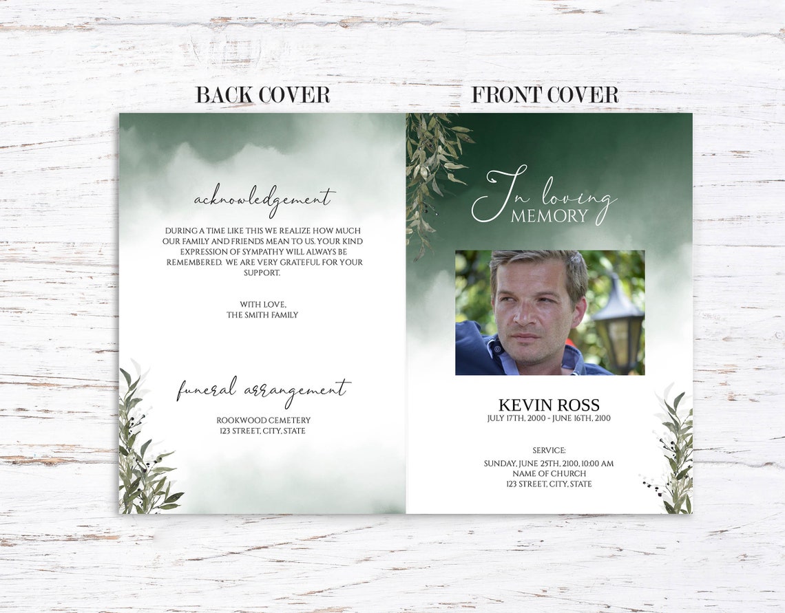 Funeral Program Folded Editable Template INSTANT DOWNLOAD - Etsy