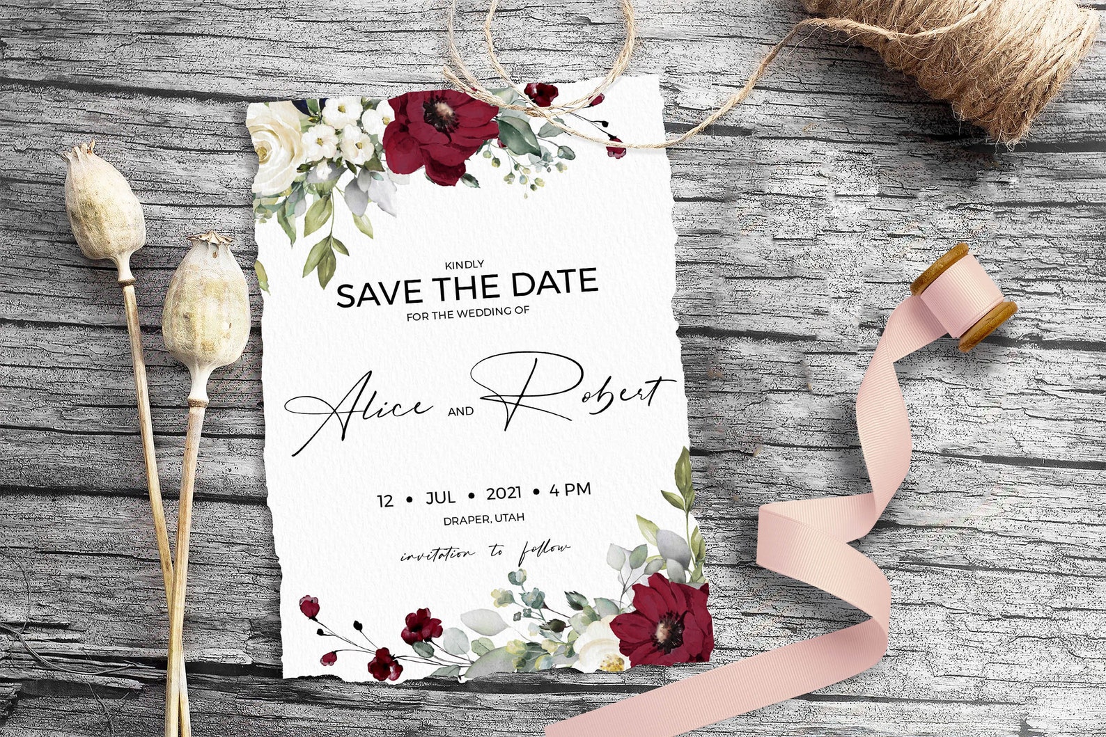 Red Floral Save the Date, Editable Template, INSTANT DOWNLOAD, Red and ...