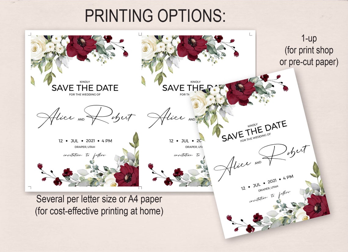 Red Floral Save the Date, Editable Template, INSTANT DOWNLOAD, Red and ...