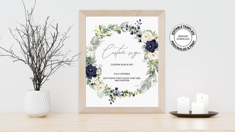 RHEA Printable Navy Blue and White Floral Wedding Sign - Etsy