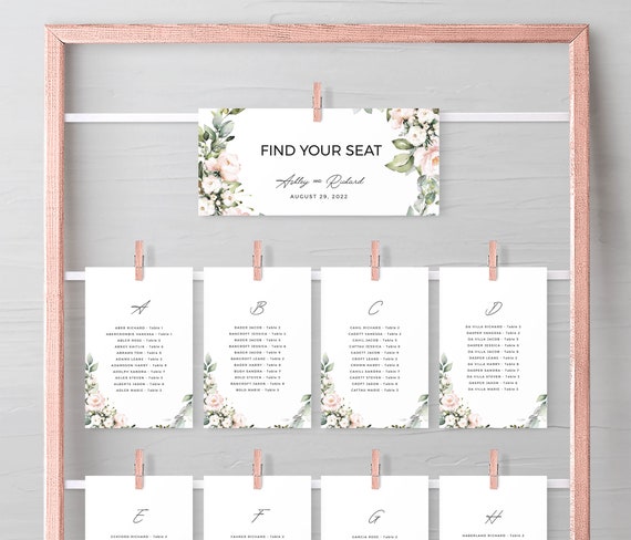 Templates W48 Alphabetical Wedding Seating Chart with Cards Editable ...