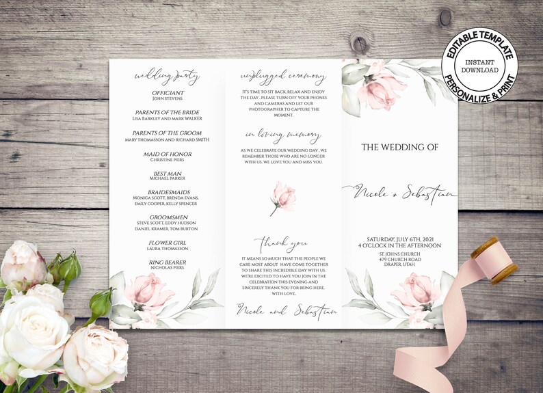Editable Trifold Wedding Program Template INSTANT DOWNLOAD | Etsy