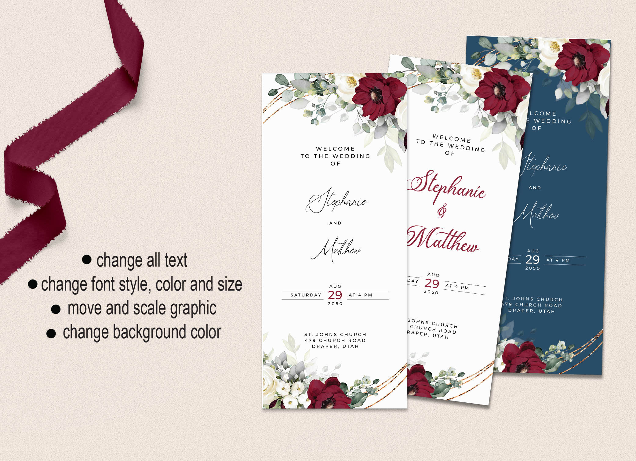 Red and White Editable Wedding Program Template INSTANT - Etsy