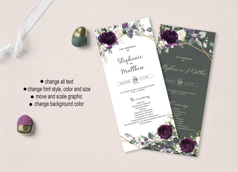Editable Floral Wedding Program Template INSTANT DOWNLOAD | Etsy