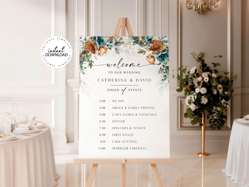 Editable Wedding Timeline Sign, Order of Event Welcome Sign, Burnt ...