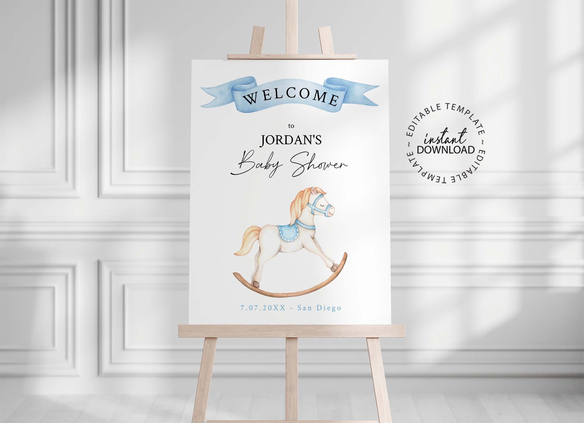 Baby Shower Welcome Sign, Baby Boy Rocking Horse Welcome Sign, INSTANT ...