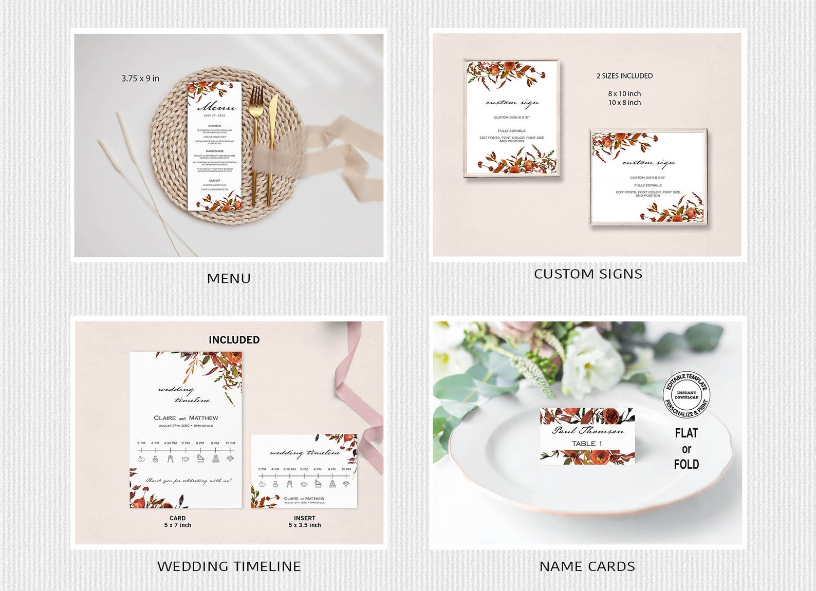 Fall Wedding Invitation Template Collection Editable Wedding - Etsy
