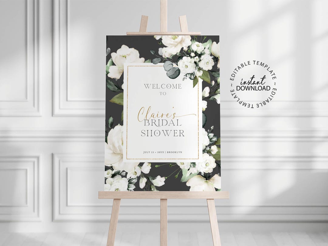 Shower Welcome Sign With White Flowers, Editable and Printable Welcome ...