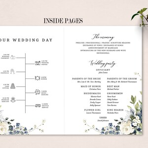 Editable Bi-fold Wedding Program Template, INSTANT DOWNLOAD, Blue and ...