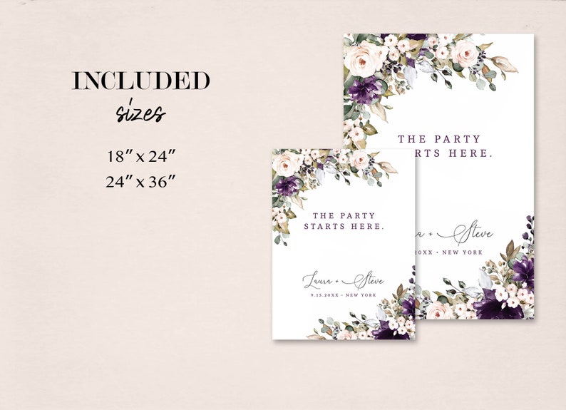 Editable Welcome Sign Template, INSTANT DOWNLOAD, Purple and Pale Rose ...