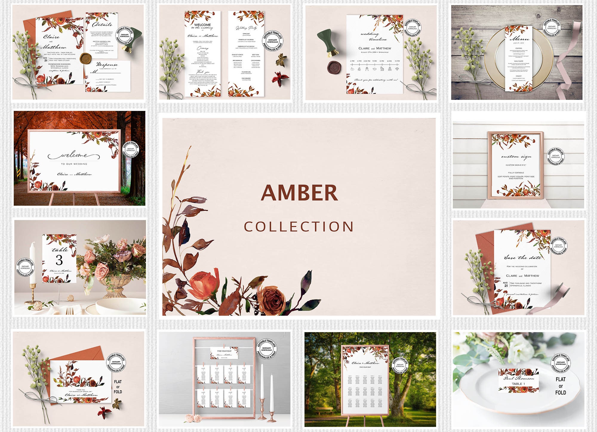 Fall Wedding Invitation Template Collection Editable Wedding | Etsy
