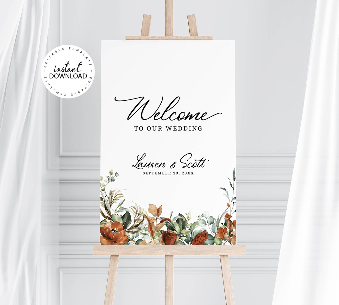 ELINA - Editable Burnt Orange Wedding Welcome Sign, INSTANT DOWNLOAD ...