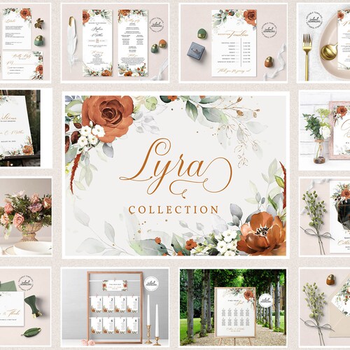 Floral Rust Wedding Invitation Template Burnt Orange Arch - Etsy