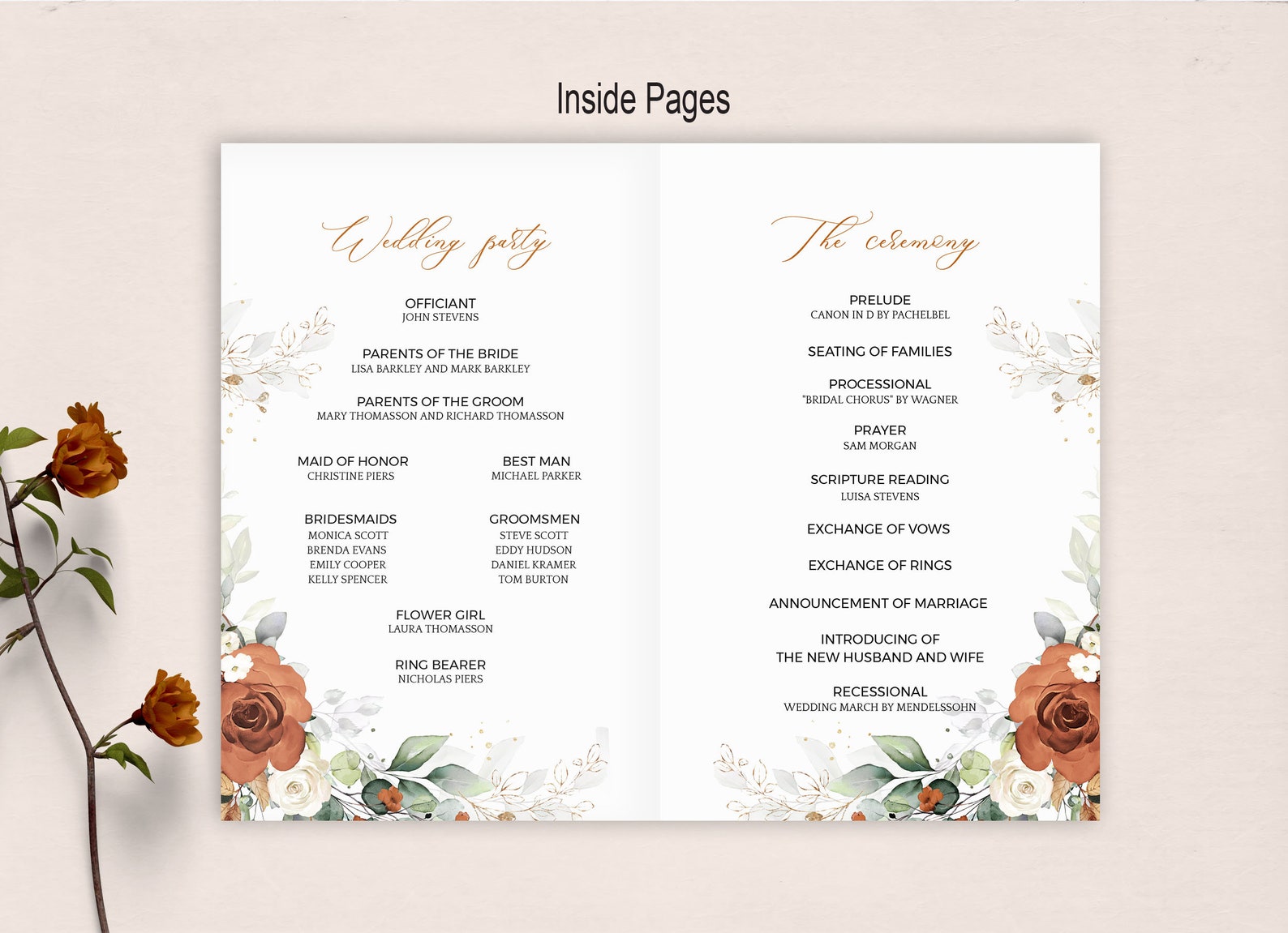LYRA - Editable Folded Program Template, INSTANT DOWNLOAD, Orange ...