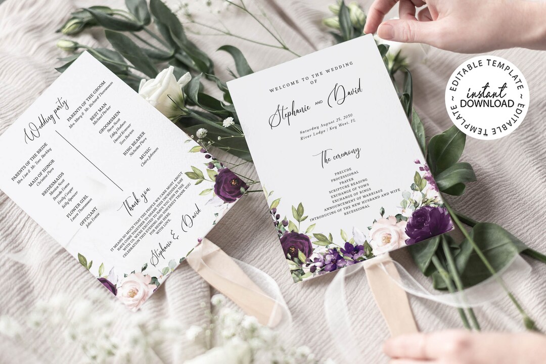ELLIE - Editable Purple and Pale Rose Fan Program Template, INSTANT ...
