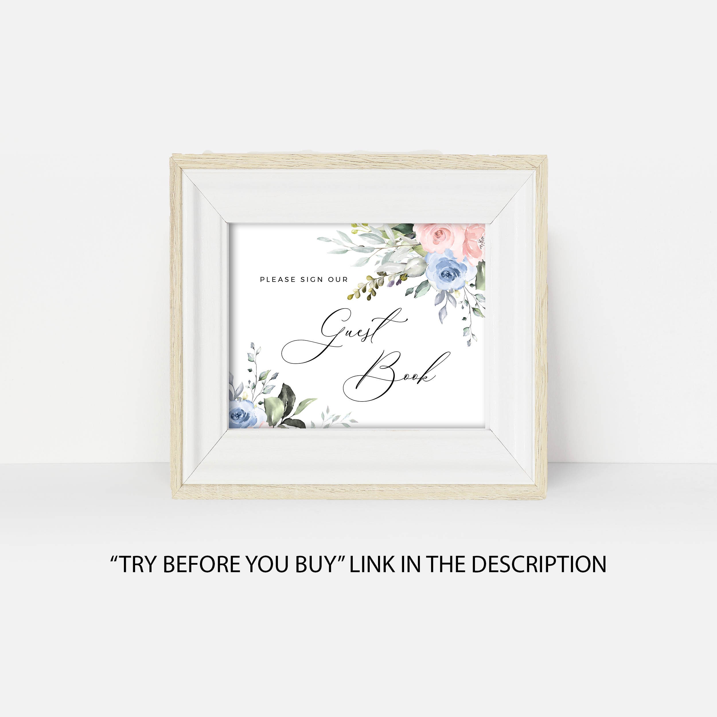 Blue and Blush Floral Printable Sign Guestbook Wedding Sign Template ...