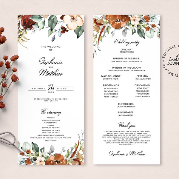 Fall Wedding Program - Etsy