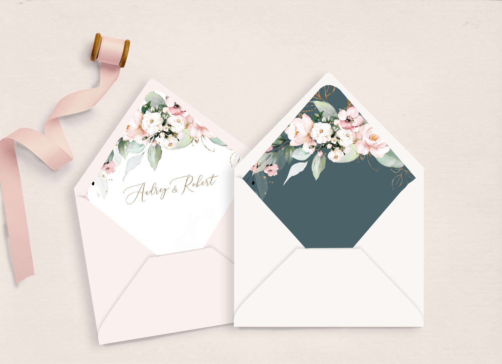 MILA - Floral A7 Wedding Envelope Liner Template With Pink Roses, A7 ...